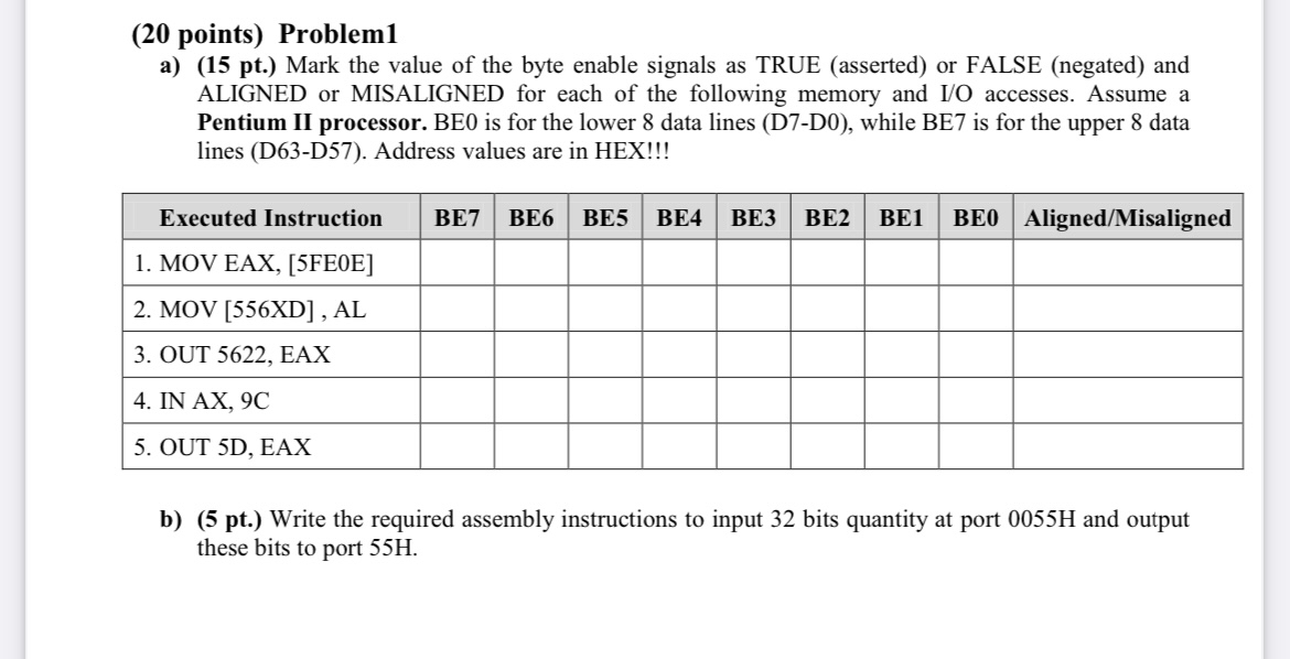 Solved (20 ﻿points) ﻿Problem1a) (15 ﻿pt.) ﻿Mark the value of | Chegg.com