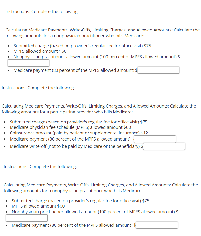Solved Instructions: Complete the following.Calculating | Chegg.com
