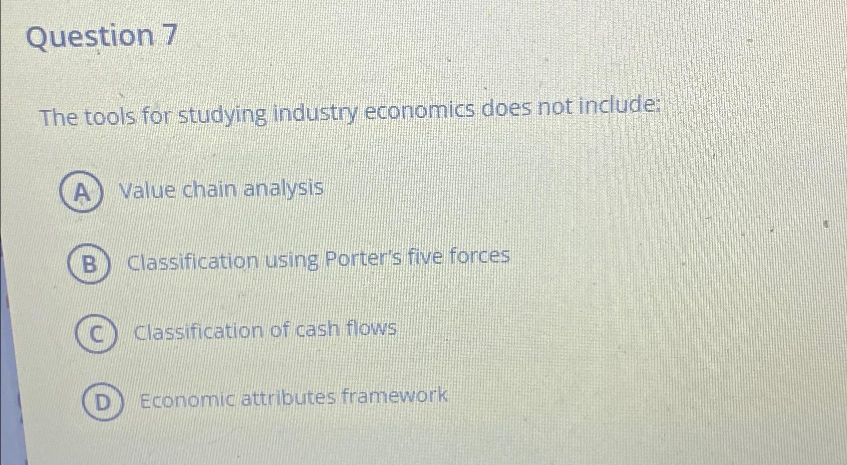 Solved Question 7The tools for studying industry economics | Chegg.com
