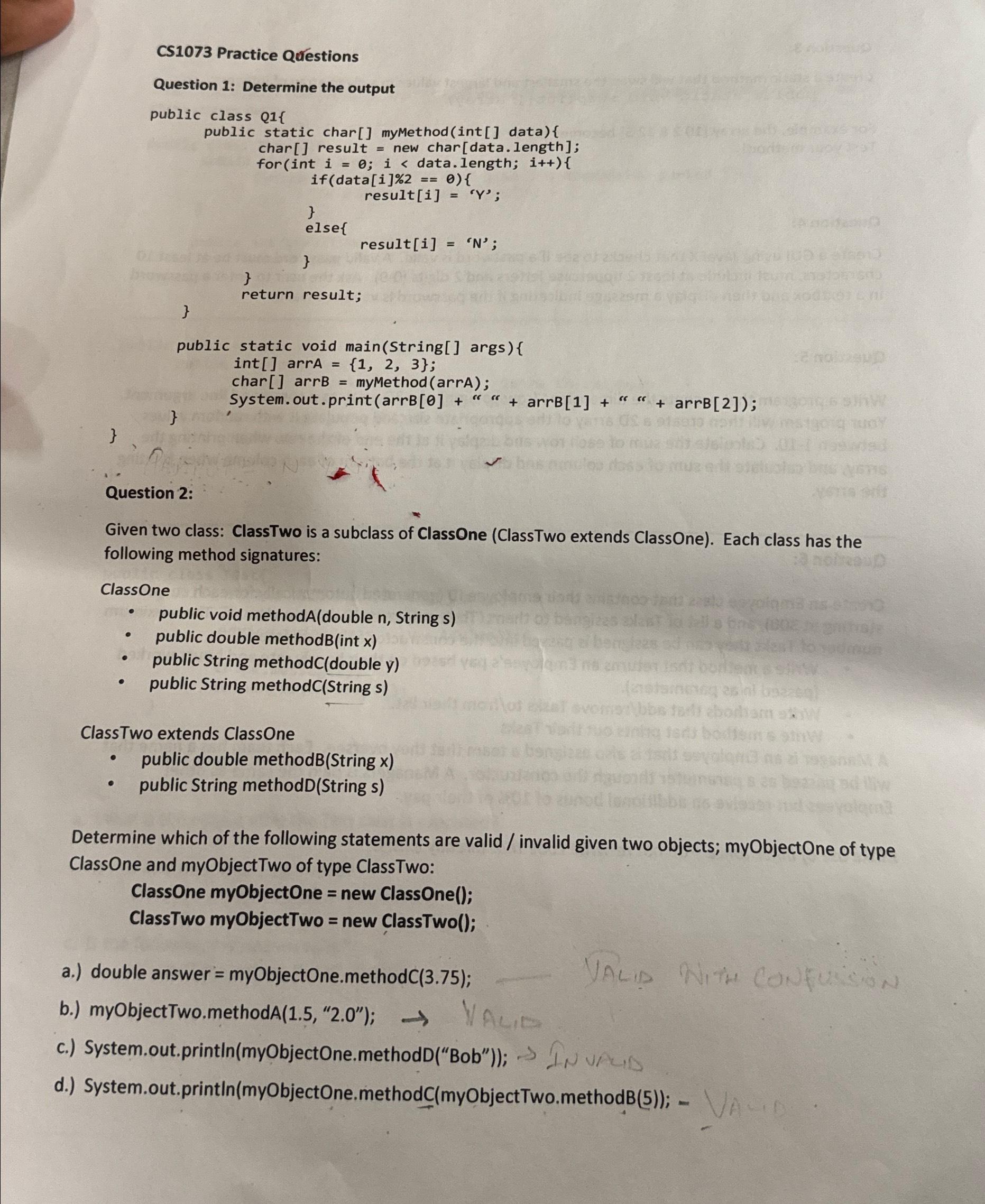 Solved CS1073 ﻿Practice QứestionsQuestion 1: Determine the | Chegg.com
