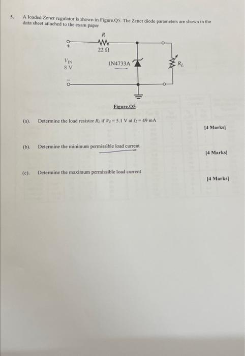Solved 5. A loaded Zener regulator is shown in Figure. Q5. | Chegg.com