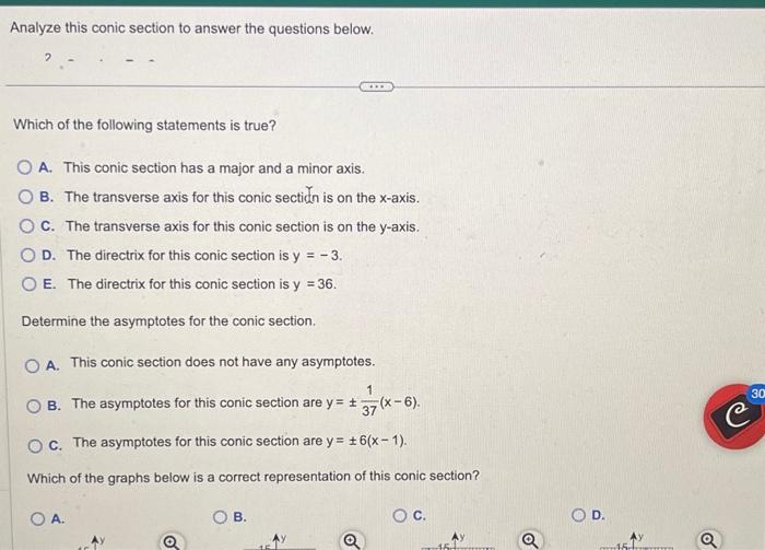 Solved Analyze this conic section to answer the questions | Chegg.com