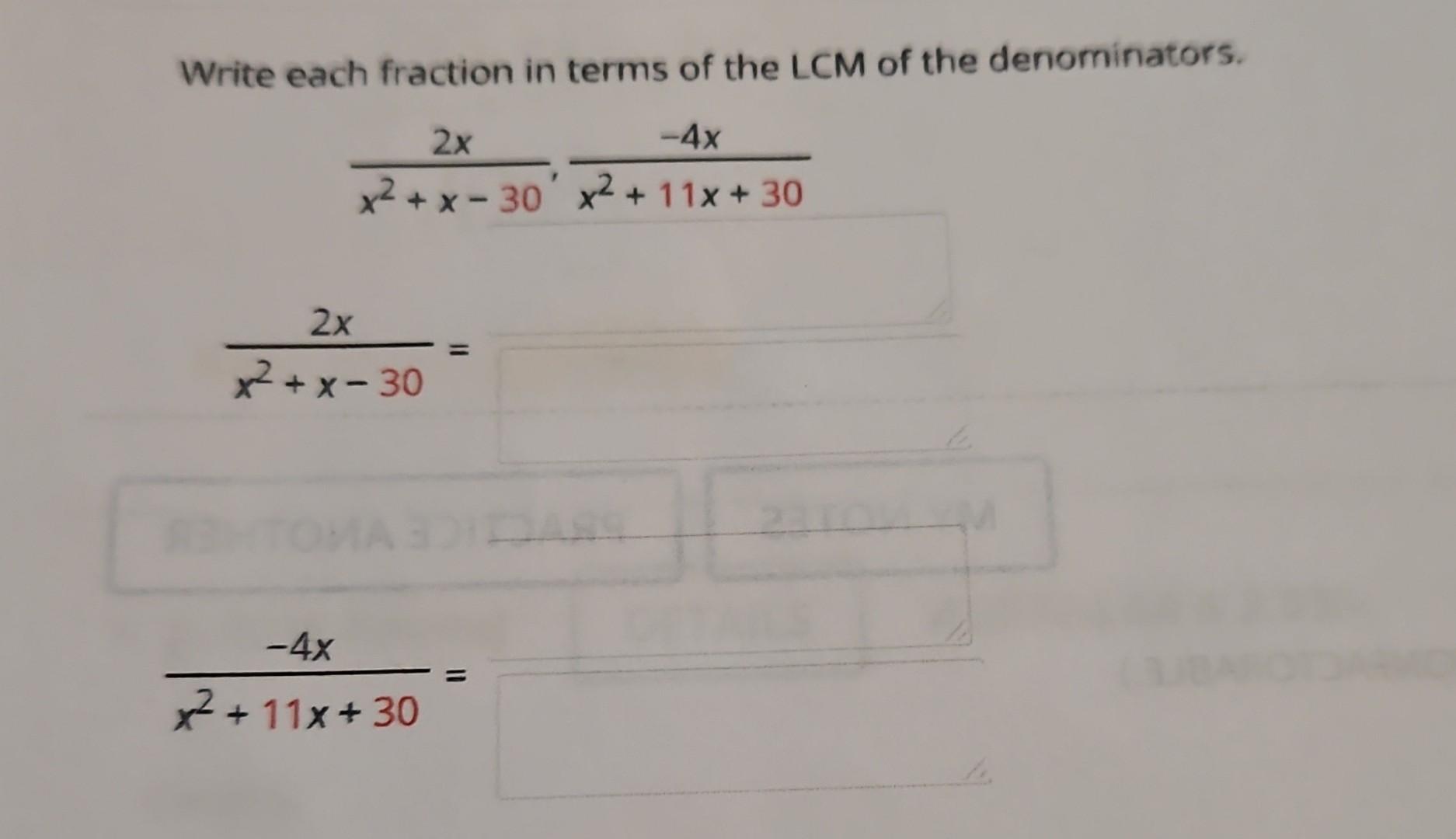 Solved Write each fraction in terms of the LCM of the | Chegg.com