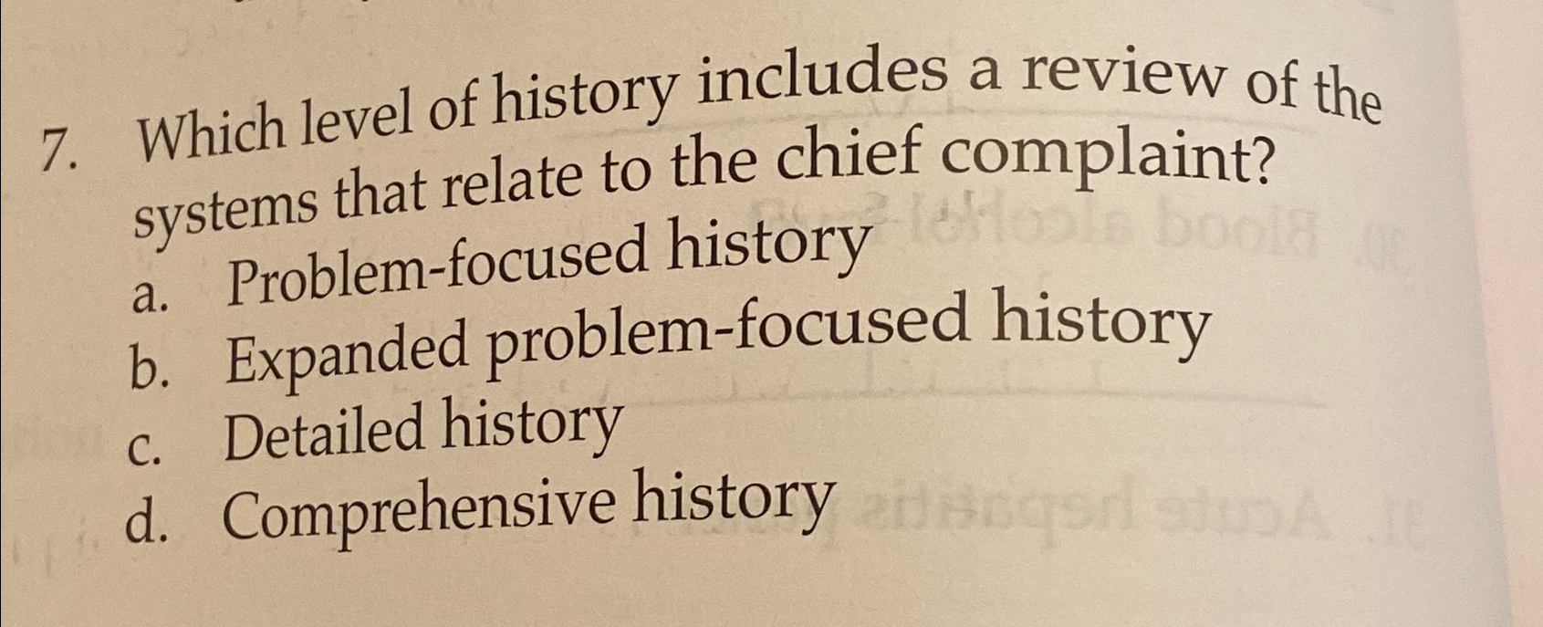 Solved Which level of history includes a review of the | Chegg.com