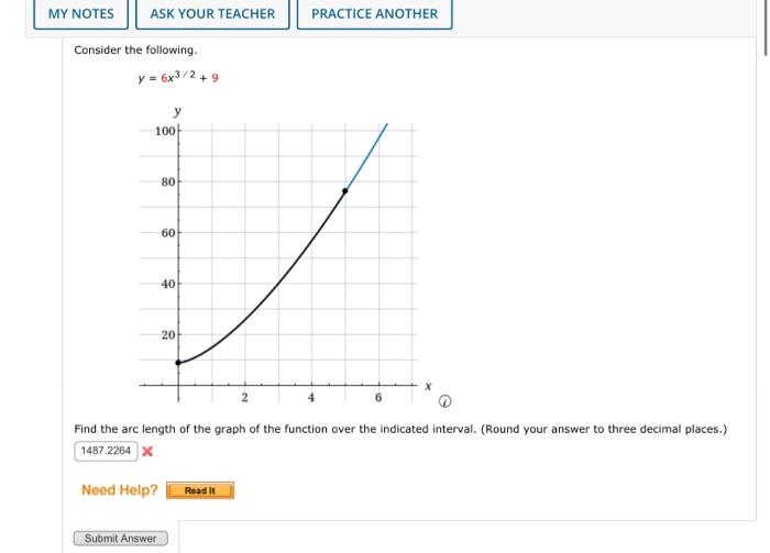 Solved Consider the following. y=6x3/2+9 Find the arc length | Chegg.com