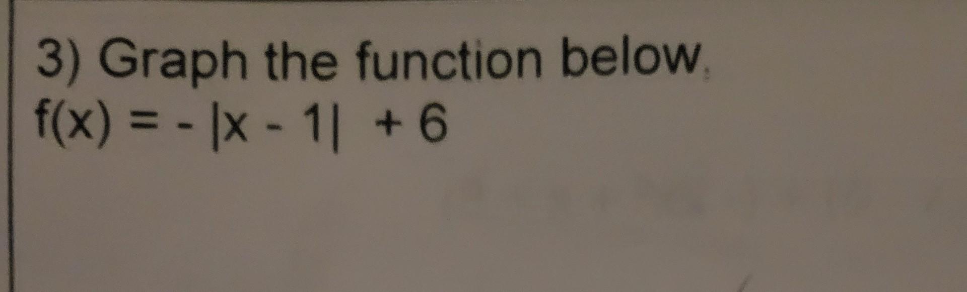 Solved 3) Graph the function below f(x)=−∣x−1∣+6 | Chegg.com