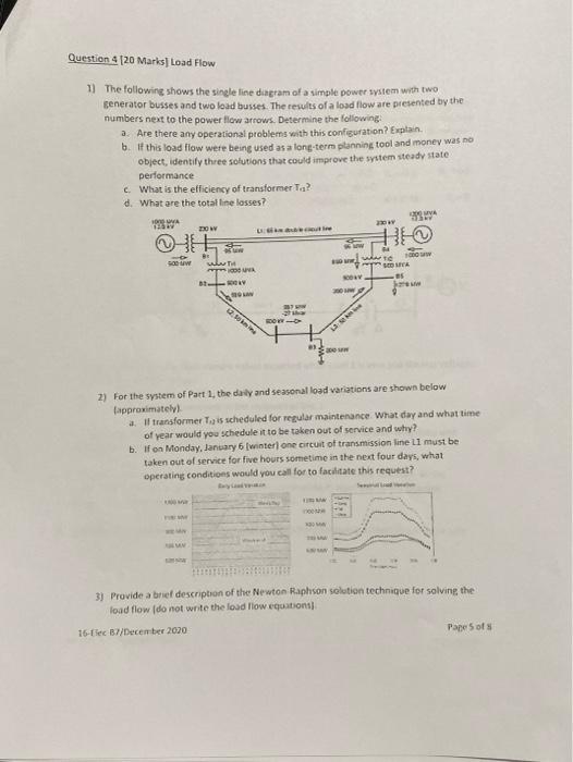 Solved Question 4 120 Marks] Load Flow 1) The following | Chegg.com
