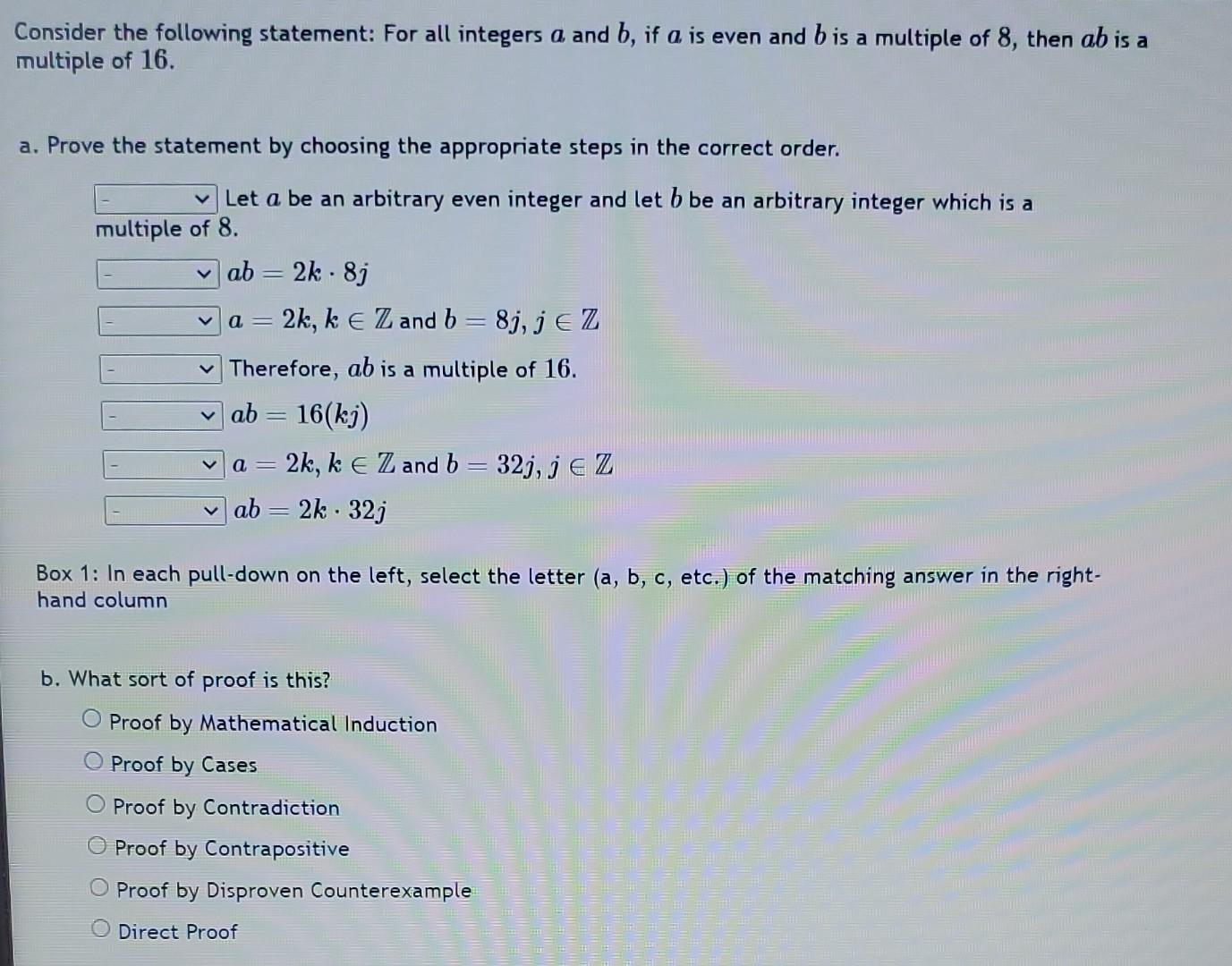 Solved Consider the following statement: For all integers a | Chegg.com
