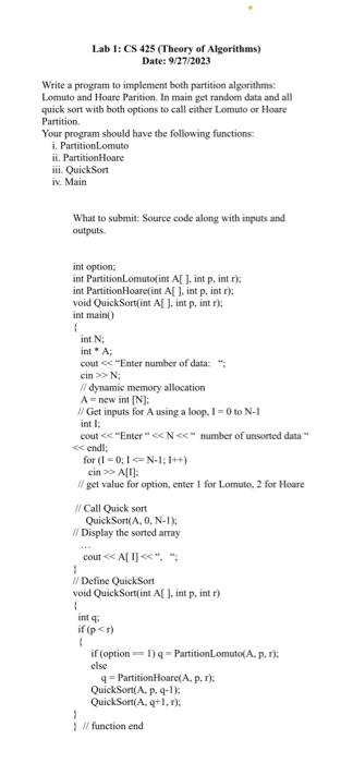 Solved Lab 1: CS 425 (Theory of Algorithms) Date: 9/27/2023 | Chegg.com