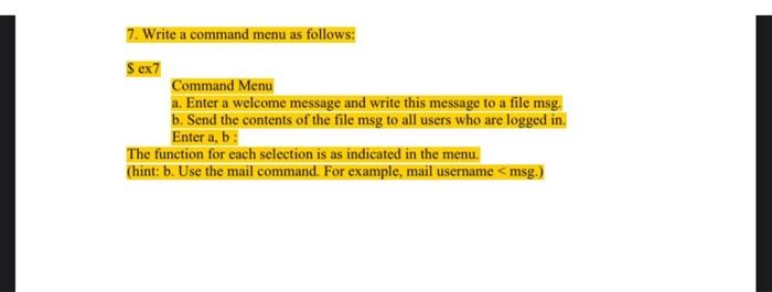 Solved 7 Write A Command Menu As Follows Mand Menu