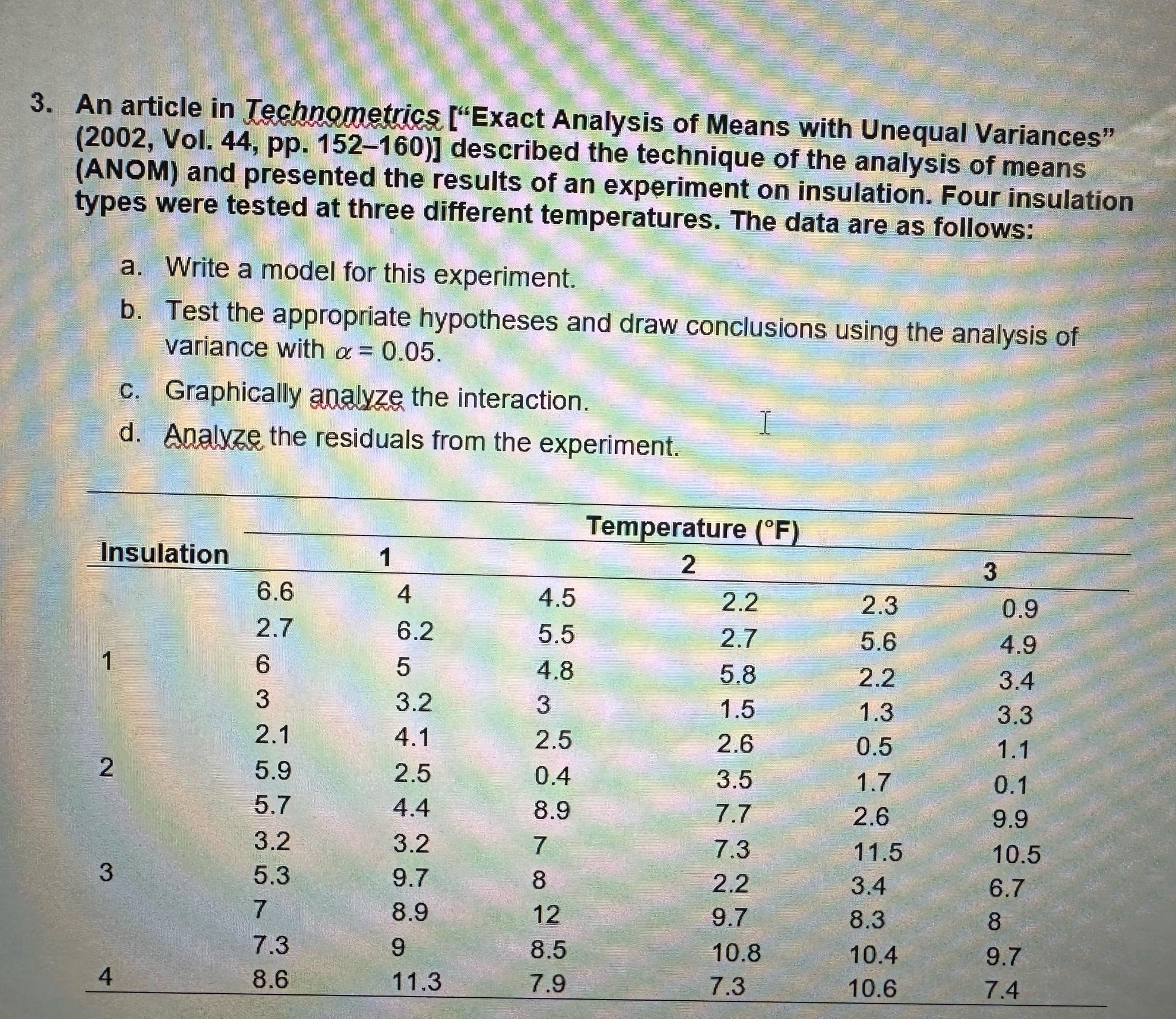 Solved An article in Technometrics ["Exact Analysis of Means | Chegg.com