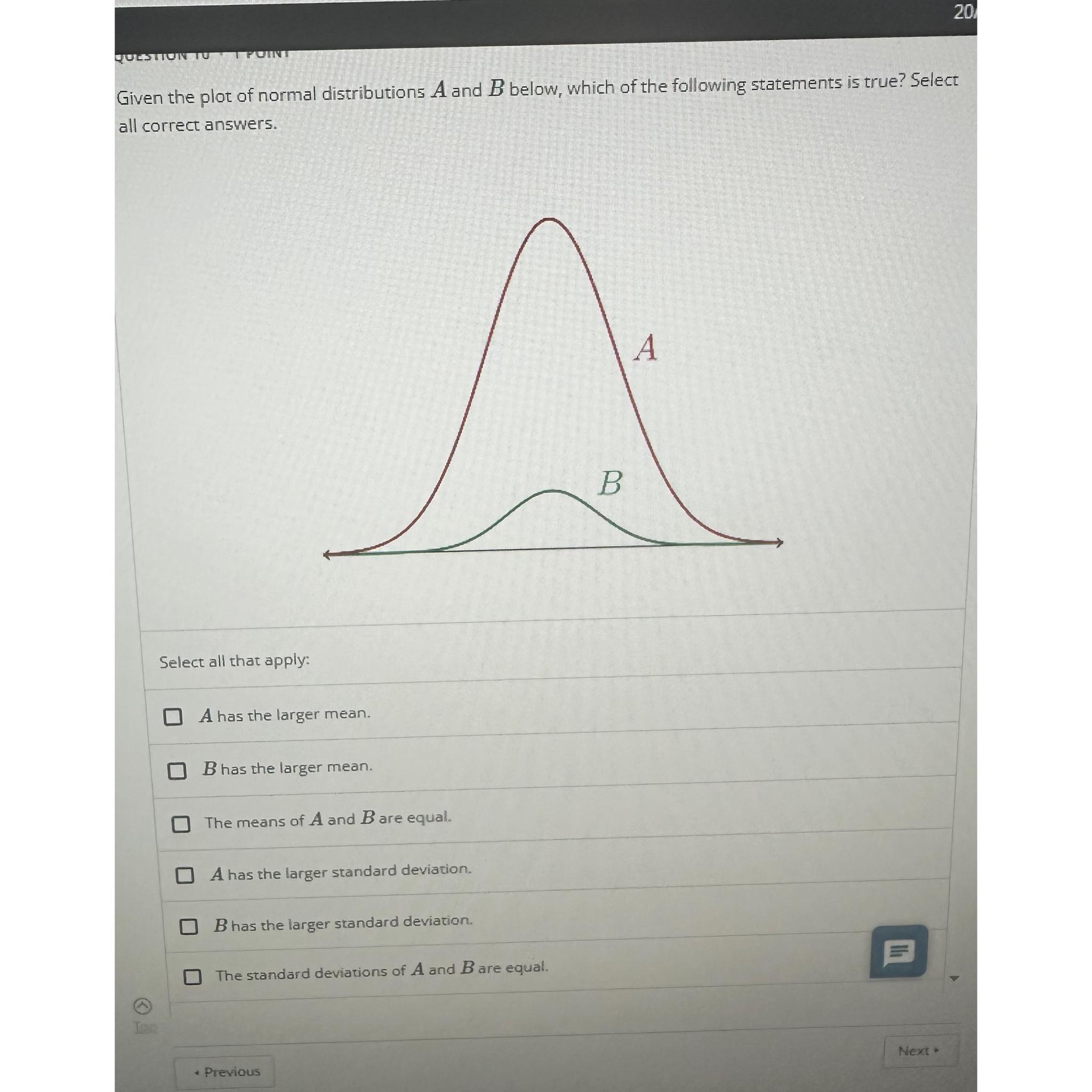 Solved Given the plot of normal distributions A and B | Chegg.com