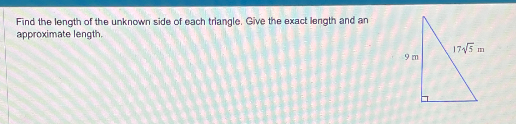 Solved Find the length of the unknown side of each triangle. | Chegg.com