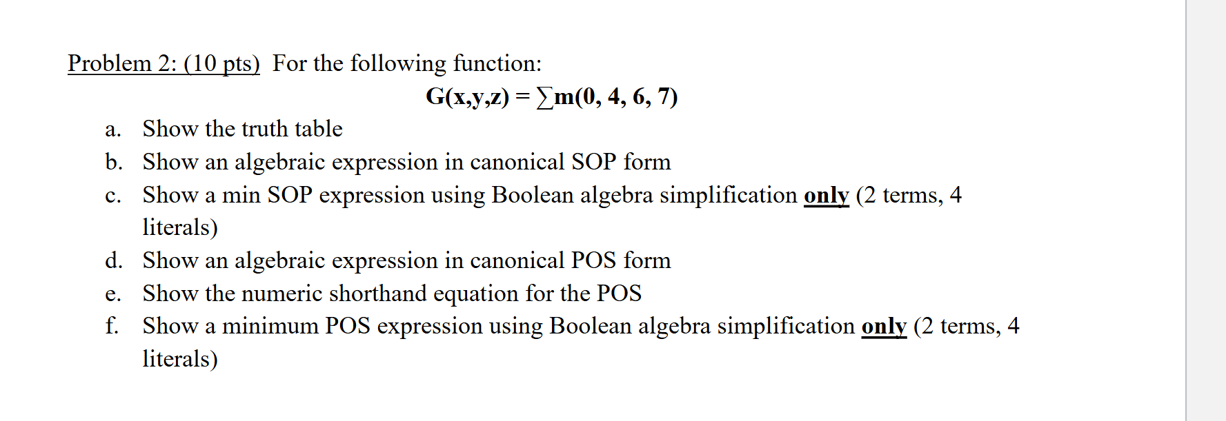 Problem 2: (10 ﻿pts) ﻿For the following | Chegg.com