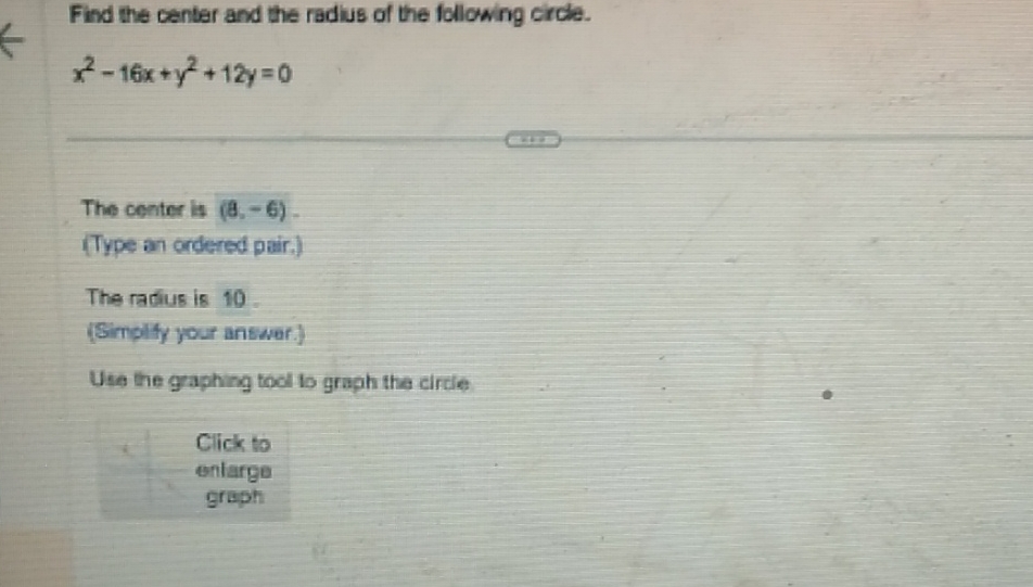 Solved Find the center and the radius of the following | Chegg.com