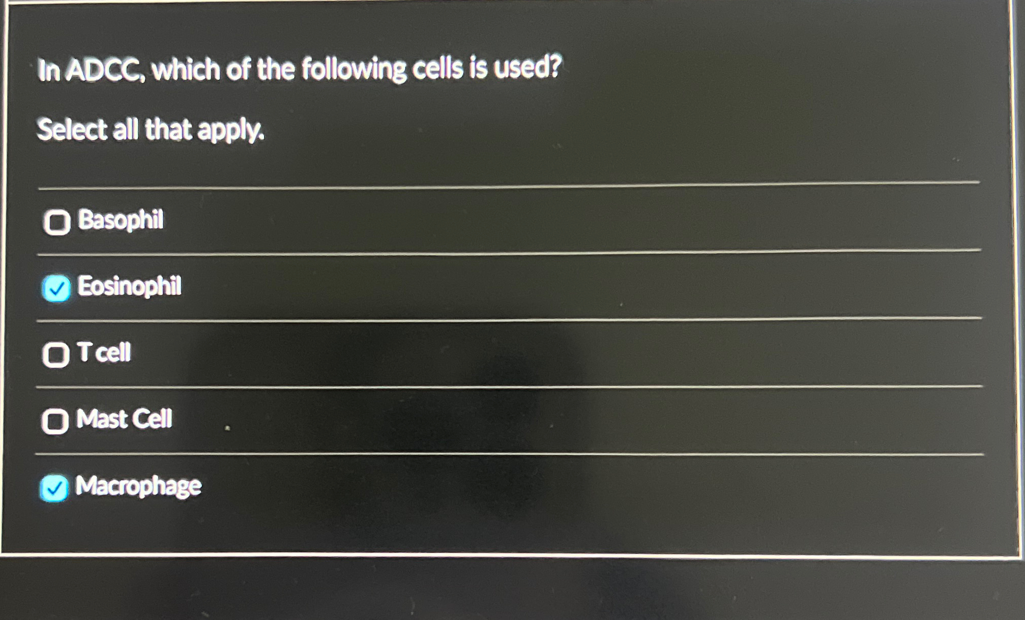 Solved In ADCC, which of the following cells is used?Select | Chegg.com