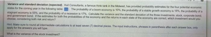 Solved Variance and standard deviation (expected). Hull | Chegg.com