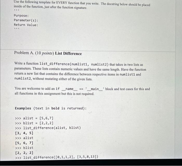 Solved Use the following template for EVERY function that | Chegg.com