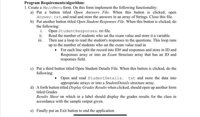 Solved Program Requirements/algorithm: 1. Create a Main Menu | Chegg.com