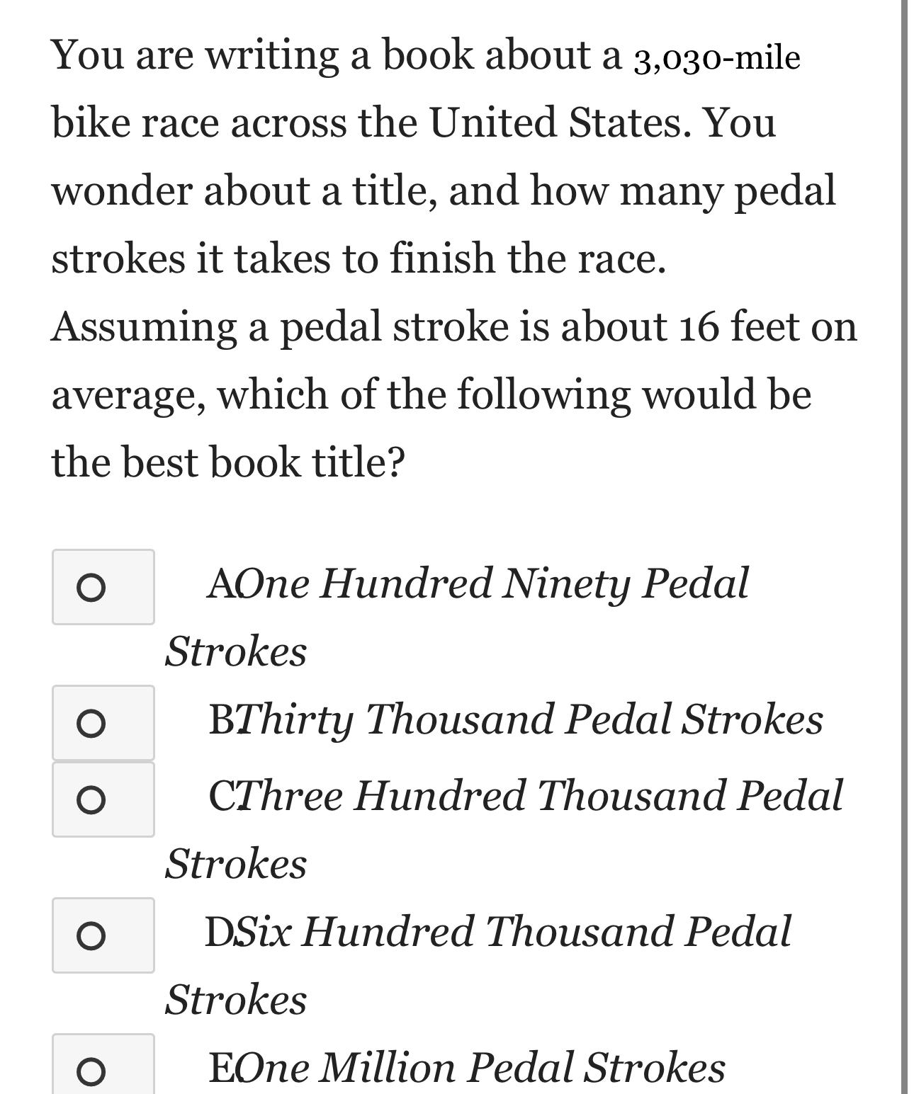 Solved You are writing a book about a 3,030-mile bike race | Chegg.com