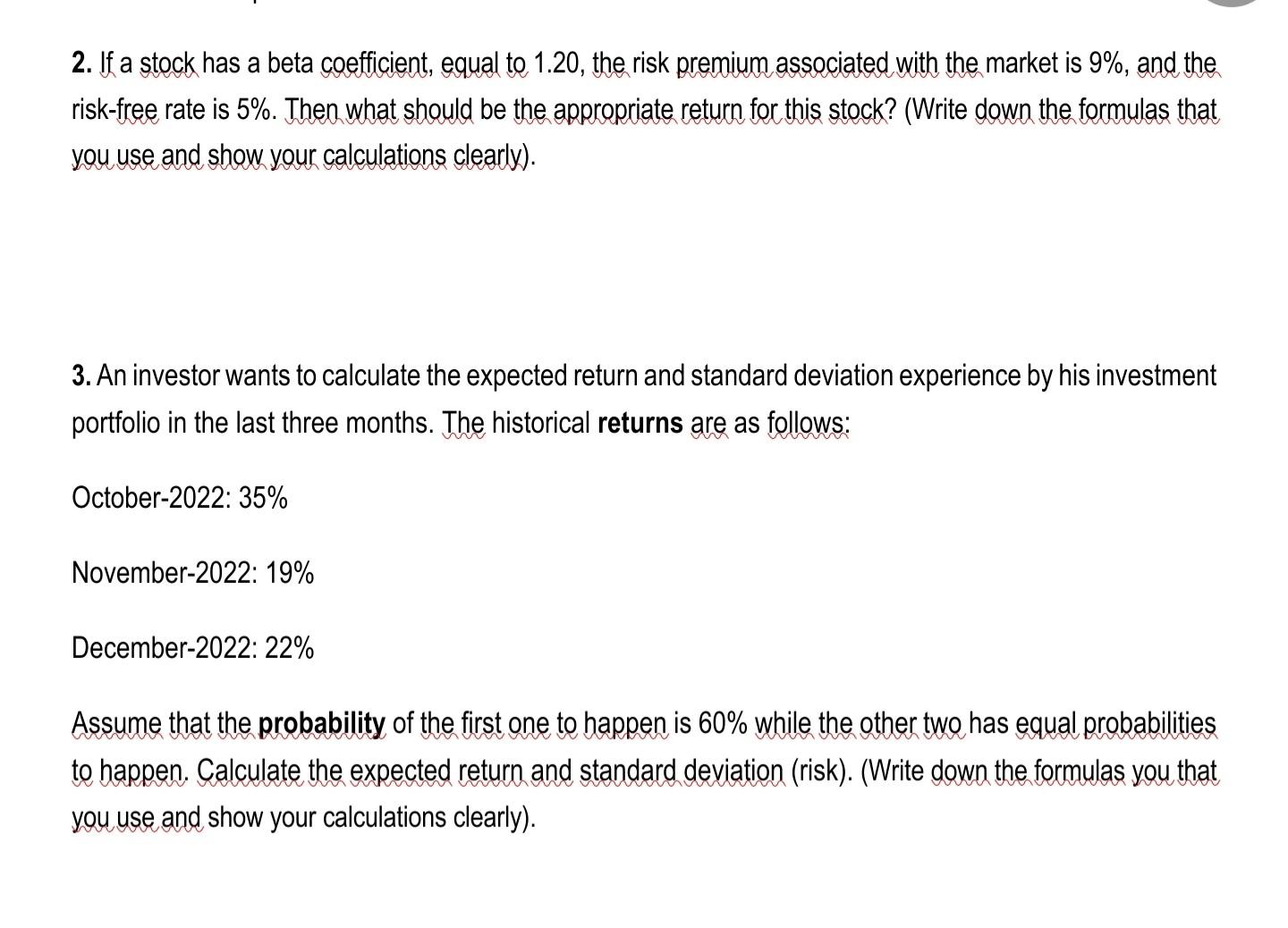 Solved If a stock has a beta coefficient, equal to 1.20 , | Chegg.com