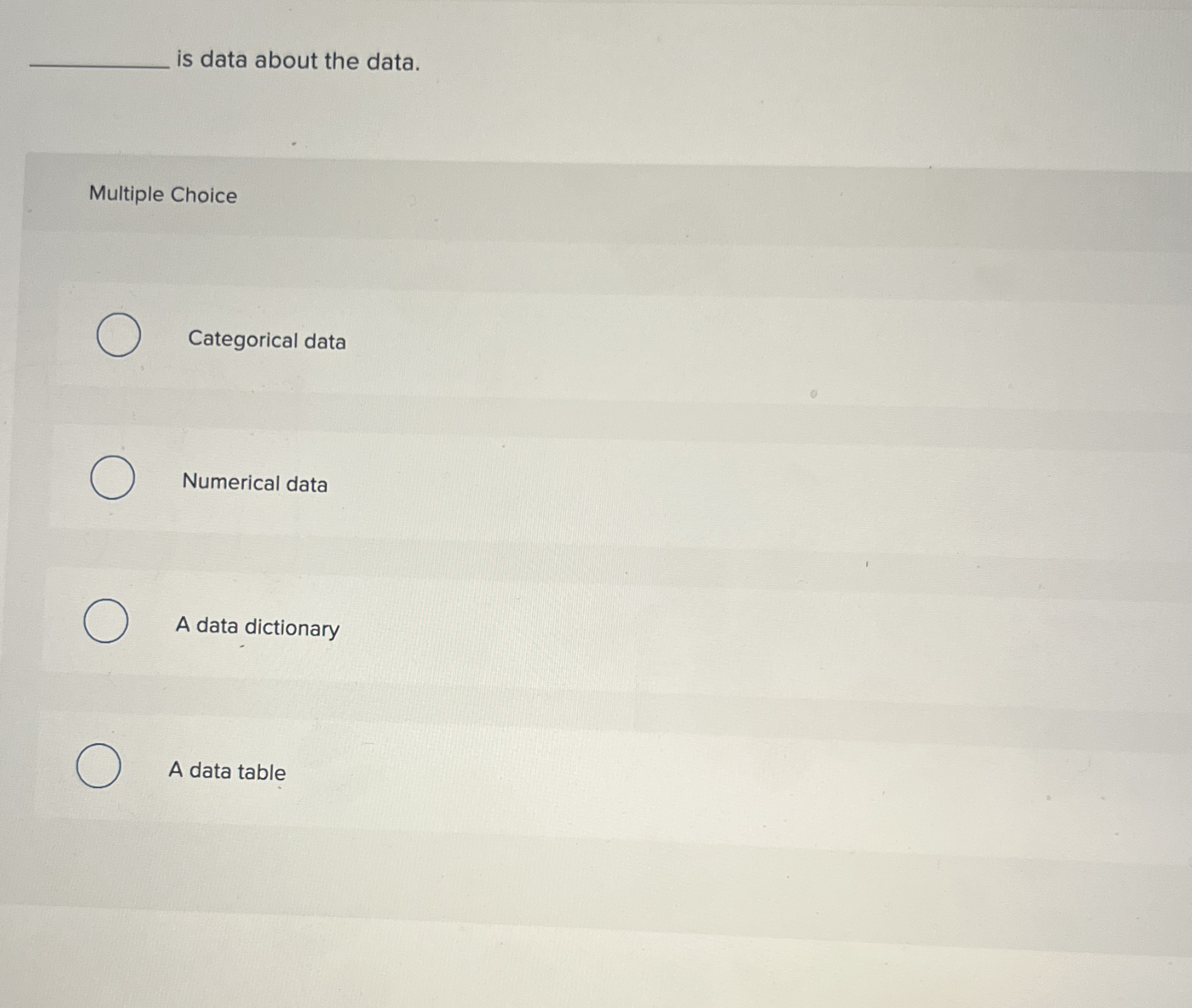 Solved is data about the data.Multiple ChoiceCategorical | Chegg.com