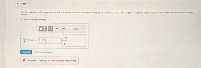 Solved Part F For this trajectory, what would the vertical | Chegg.com