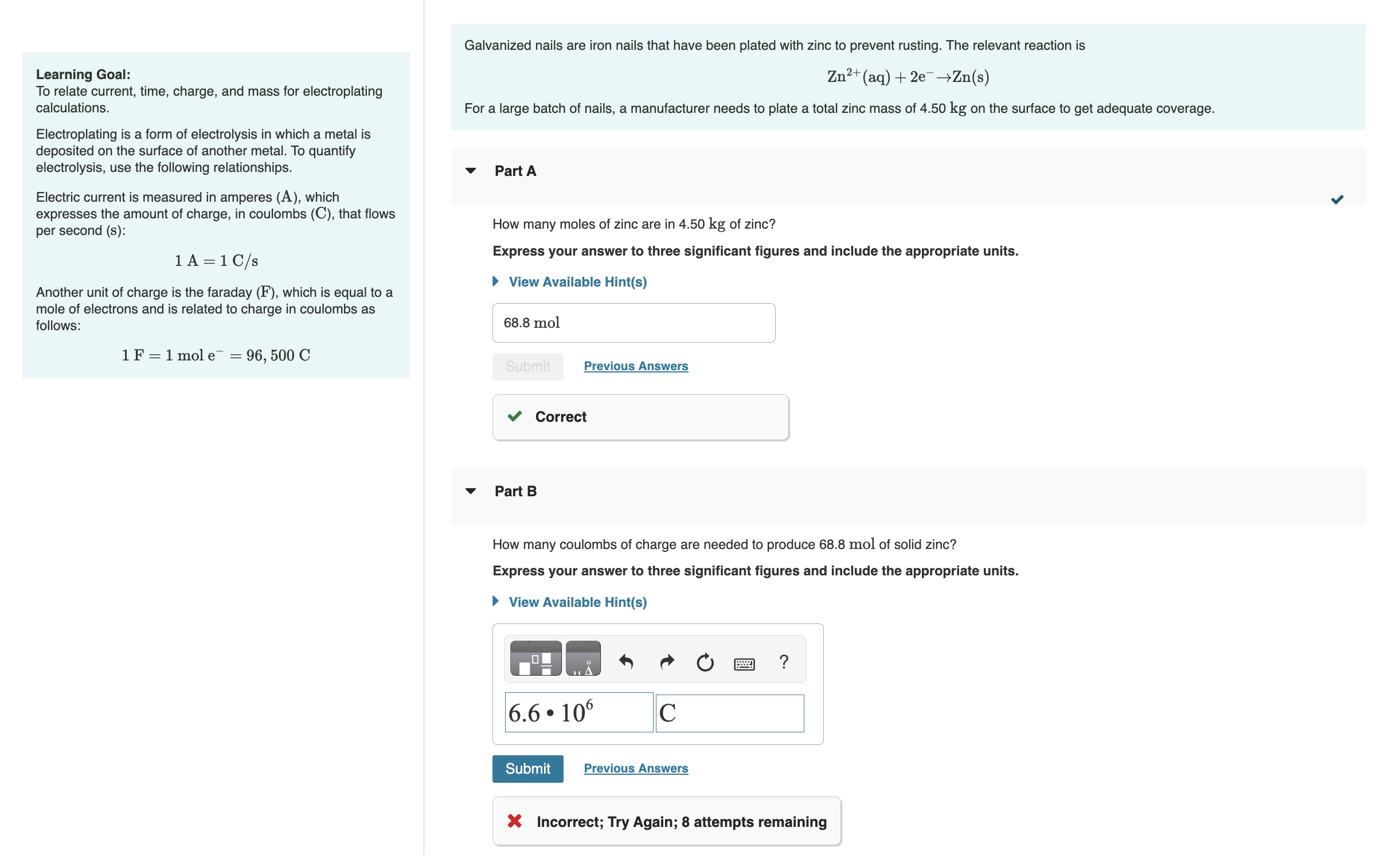 Solved ANSWER PART B PLEASE Galvanized nails are iron nails | Chegg.com