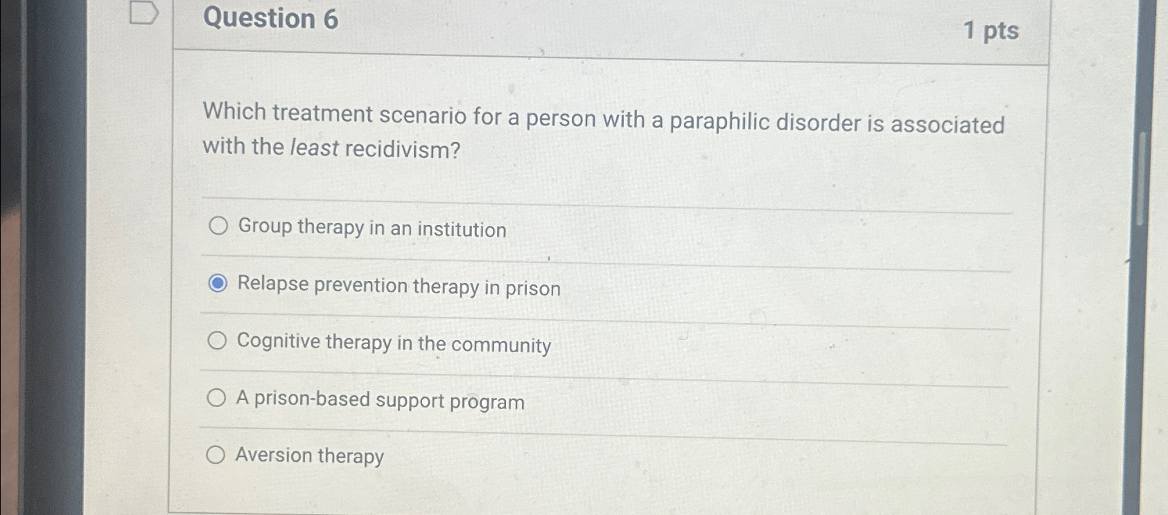 Solved Question 61 ﻿ptsWhich treatment scenario for a person | Chegg.com