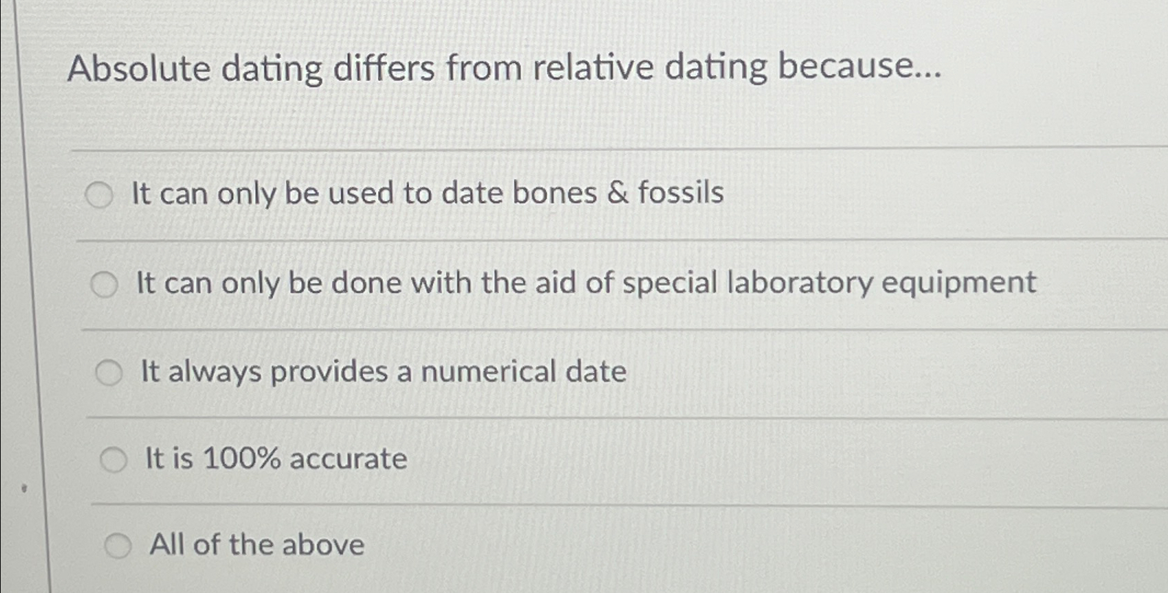 Absolute dating differs from relative dating | Chegg.com