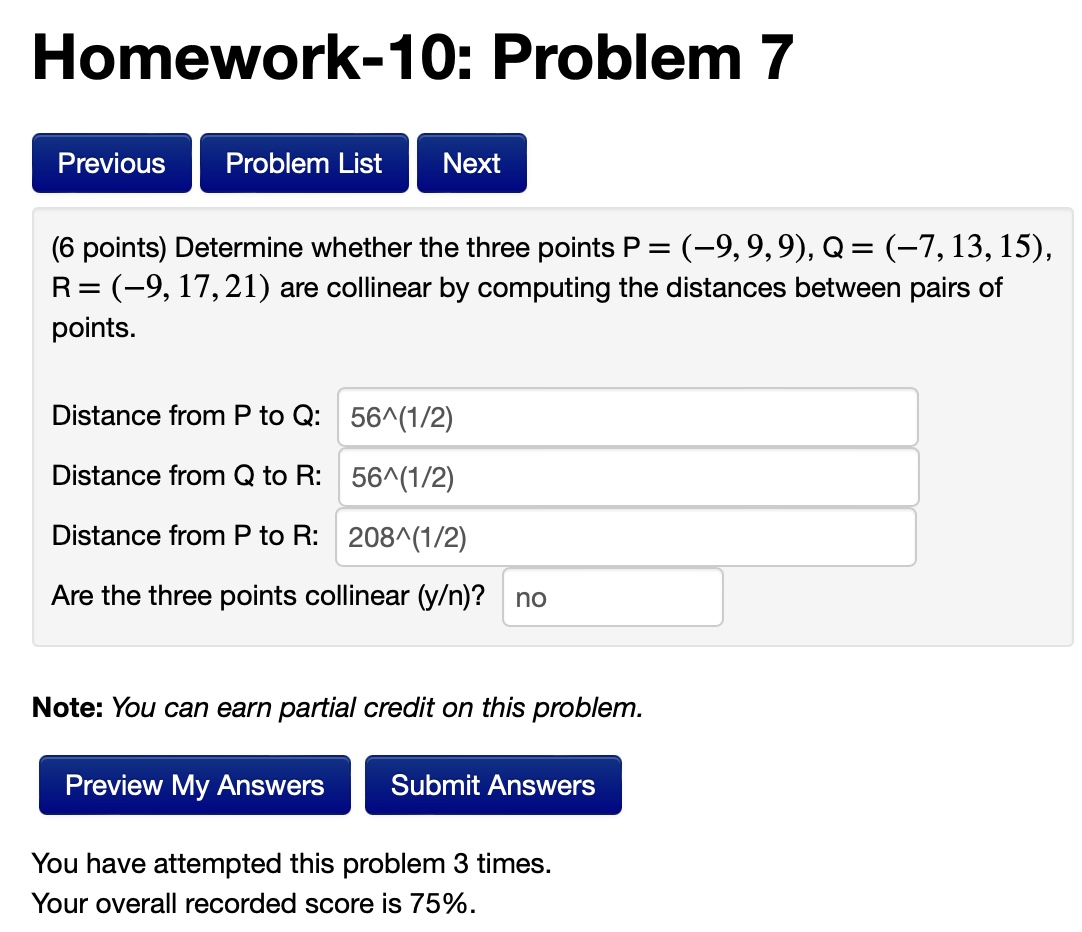 Solved (6 points) Determine whether the three points | Chegg.com Solved (6 points) Determine whether the three points | Chegg.com