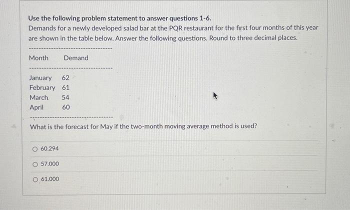 Solved Use the following problem statement to answer | Chegg.com