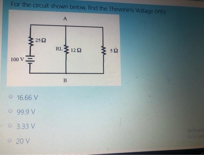 Solved For the circuit shown below, find the Thevenin's | Chegg.com