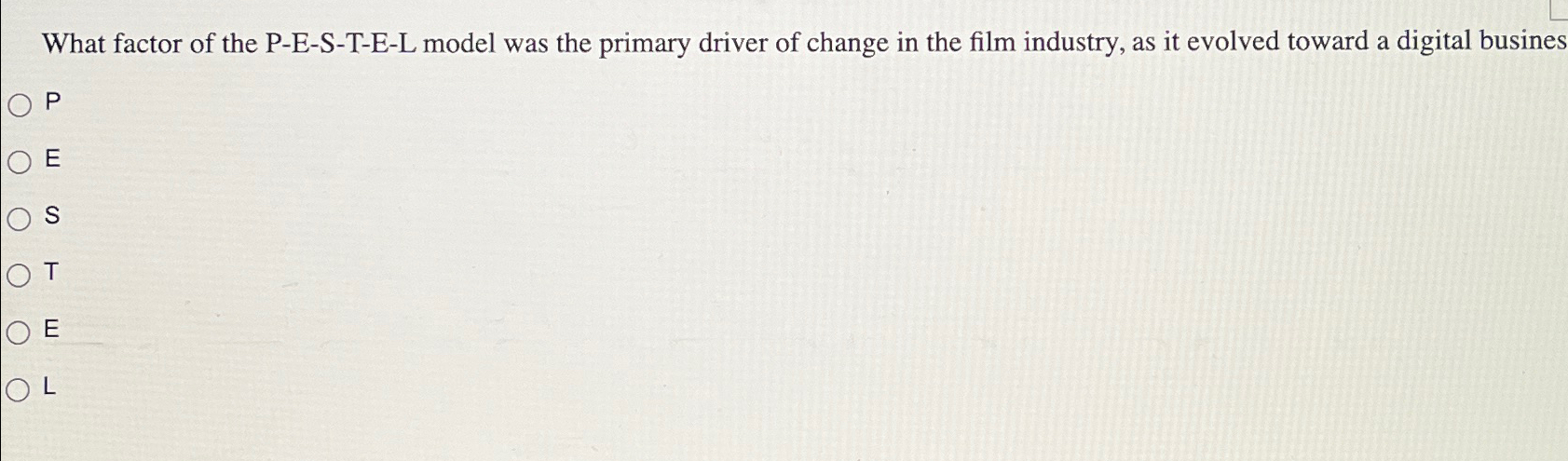 Solved What factor of the P-E-S-T-E-L model was the primary | Chegg.com