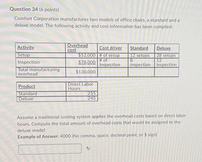 Solved Comfort Corporation manufactures two models of office | Chegg.com