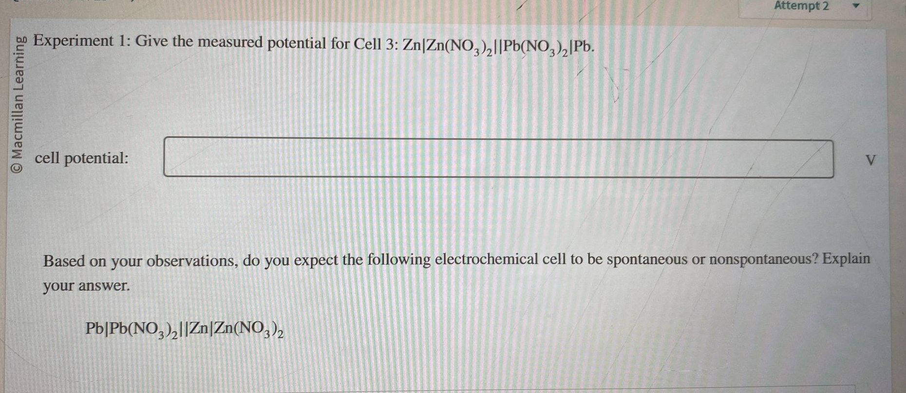 Solved Attempt 2Experiment 1: Give the measured potential | Chegg.com