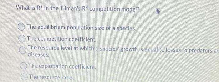 Solved What is R* in the Tilman's R" competition model? The | Chegg.com