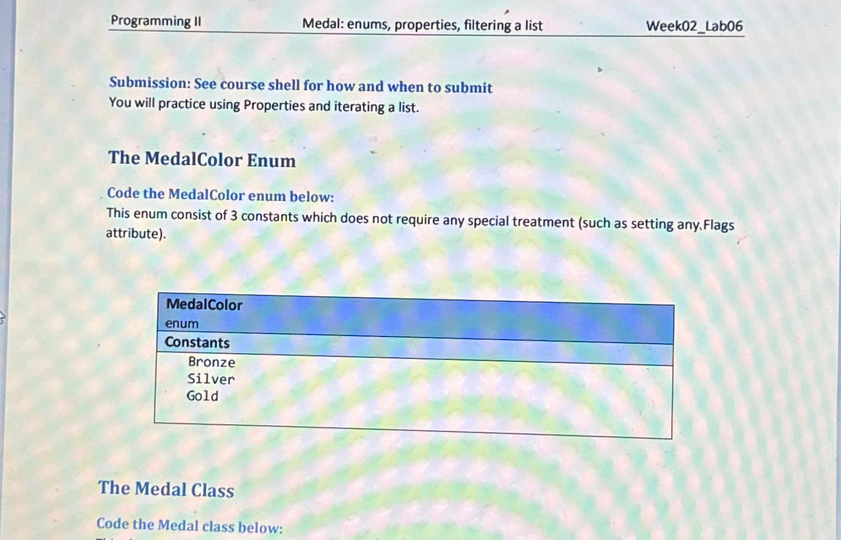 Solved Programming IIMedal: enums, properties, filtering a | Chegg.com