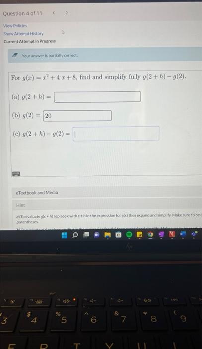 Solved For g(x)=x2+4x+8, find and simplify fully | Chegg.com