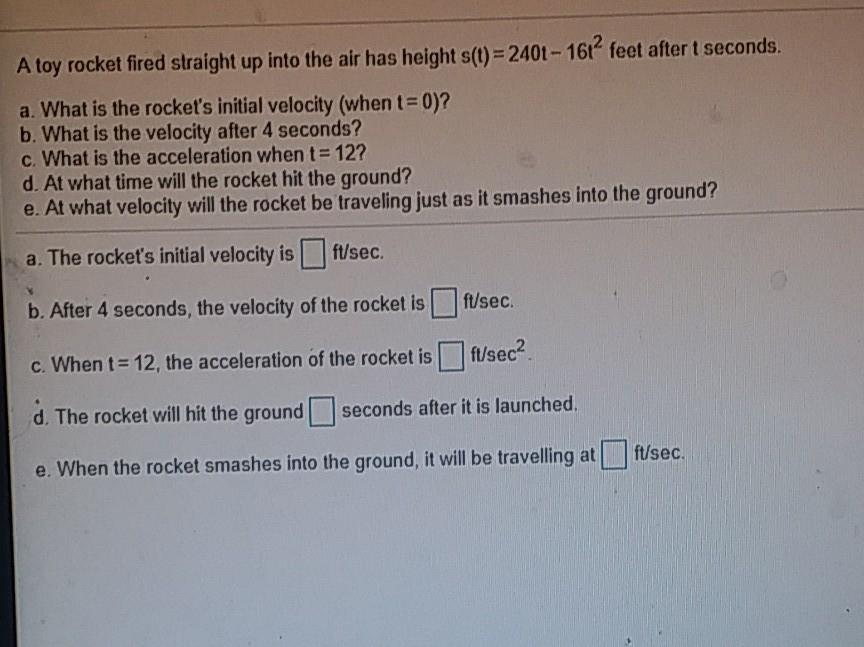Solved A toy rocket fired straight up into the air has | Chegg.com