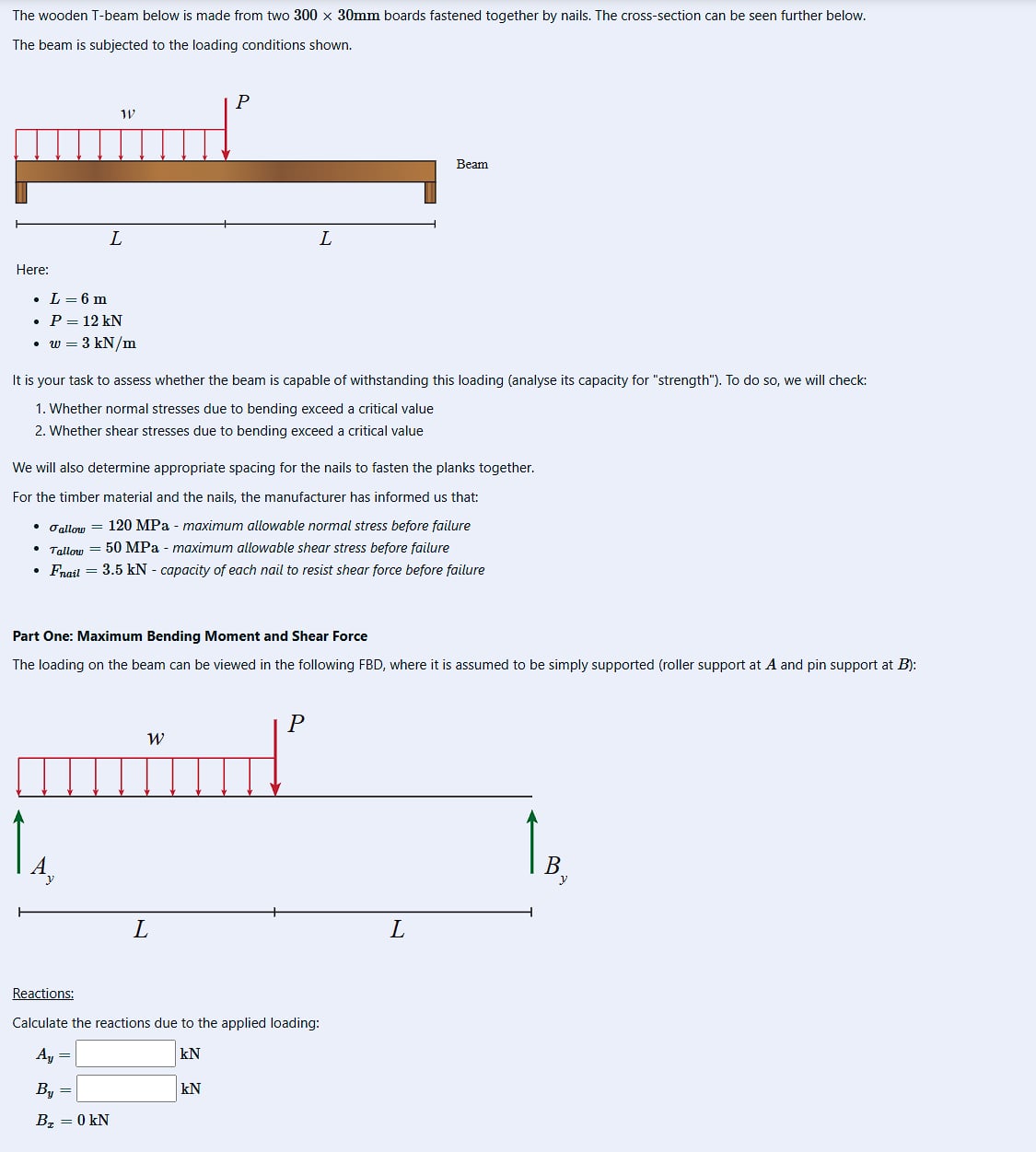 Solved The wooden T-beam below is made from two 300\times | Chegg.com