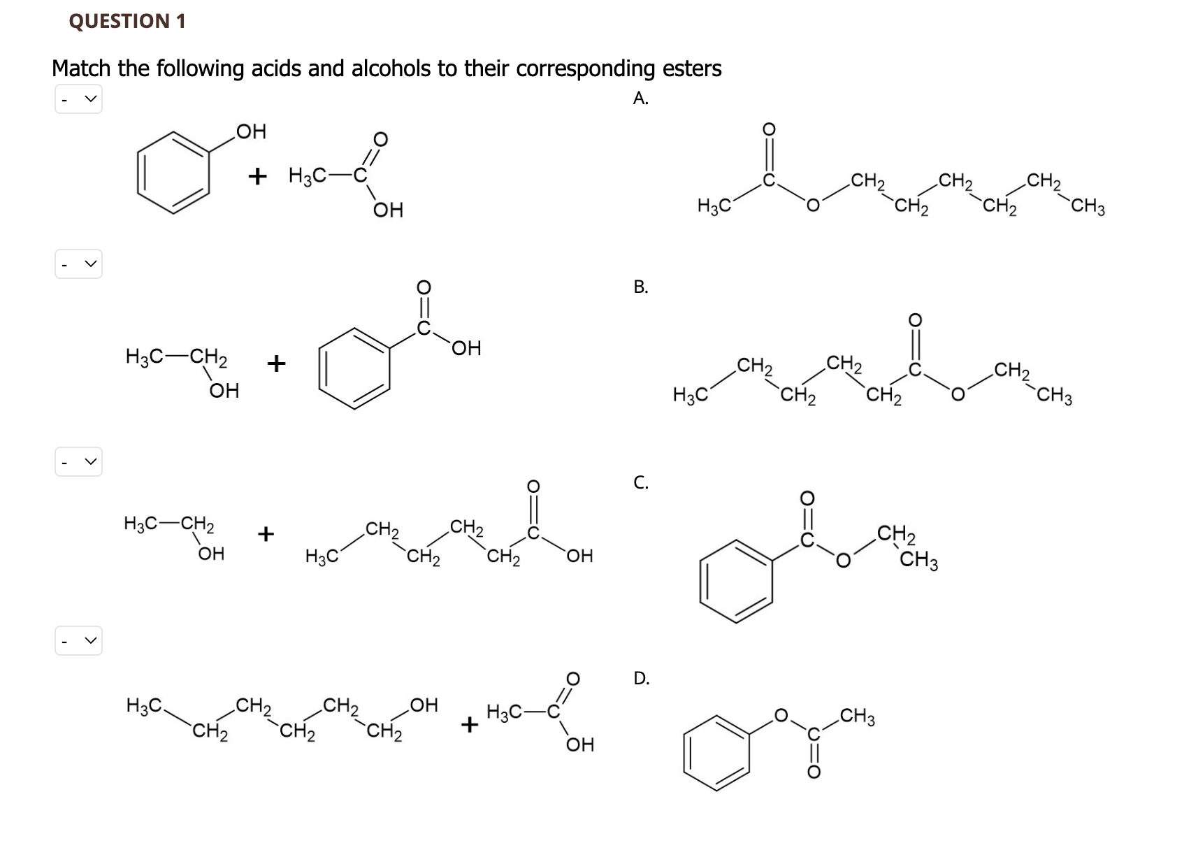 Solved QUESTION 1Match the following acids and alcohols to | Chegg.com Solved QUESTION 1Match the following acids and alcohols to | Chegg.com