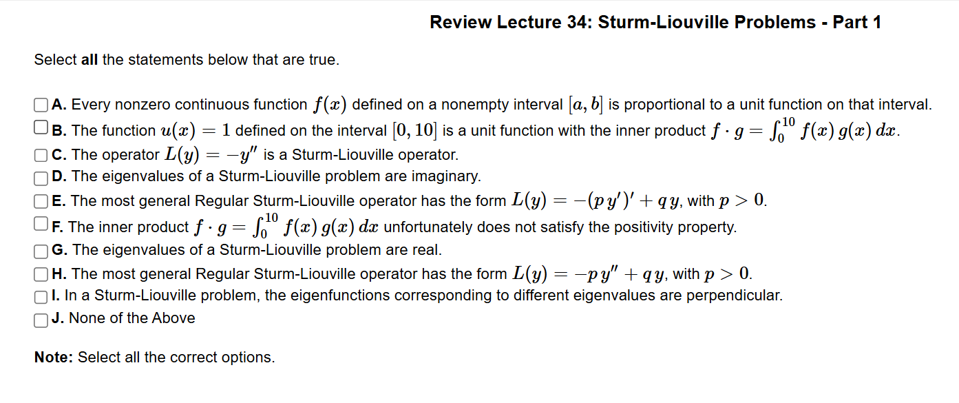 Solved Select all the statements below that are true.A. | Chegg.com