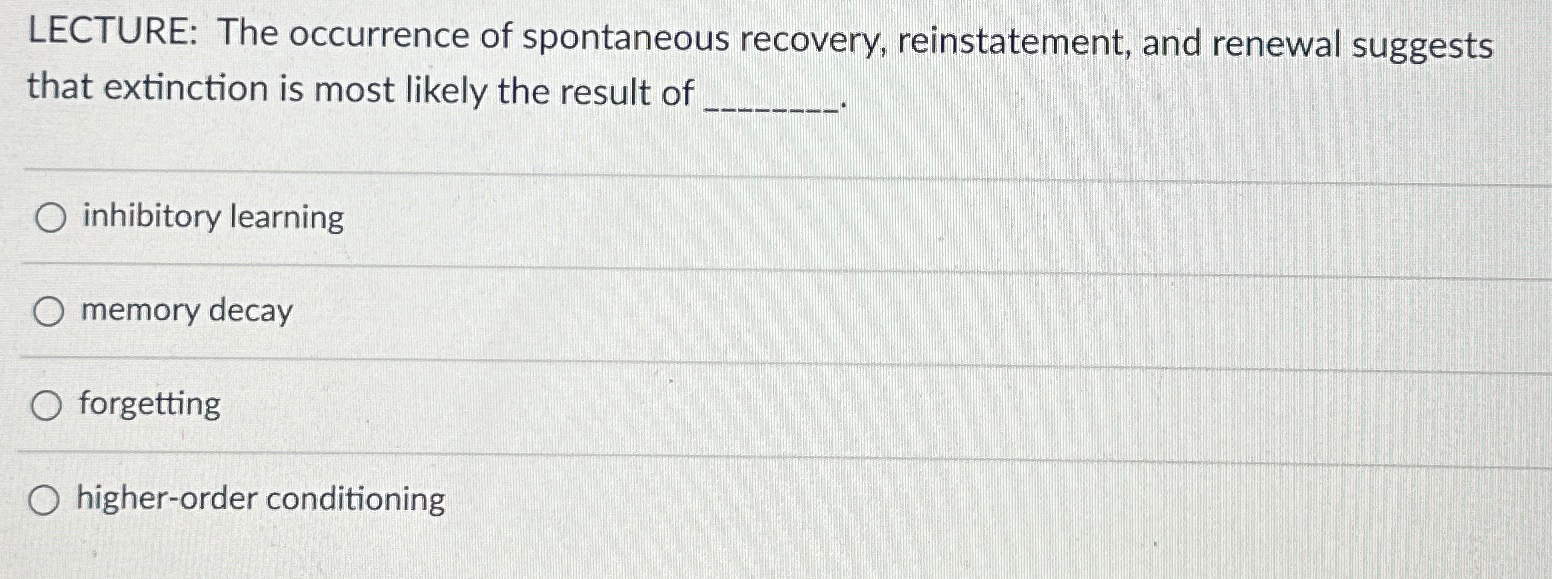 Solved LECTURE: The occurrence of spontaneous recovery, | Chegg.com
