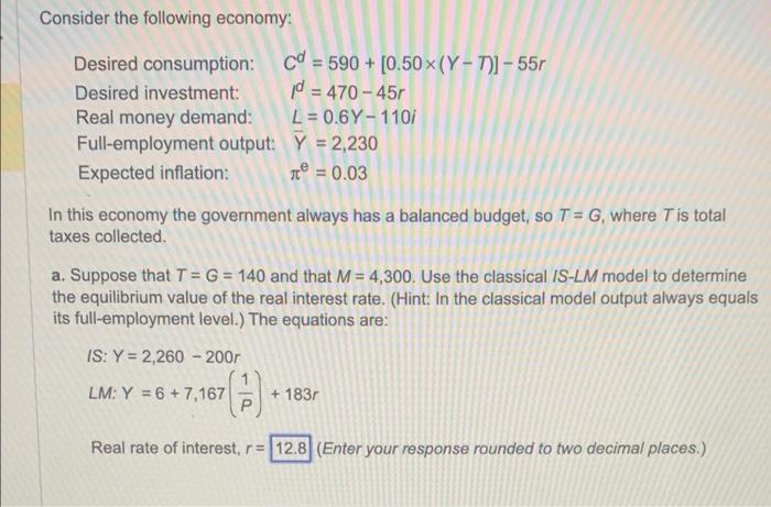 Solved Consider the following economy: Desired consumption: | Chegg.com