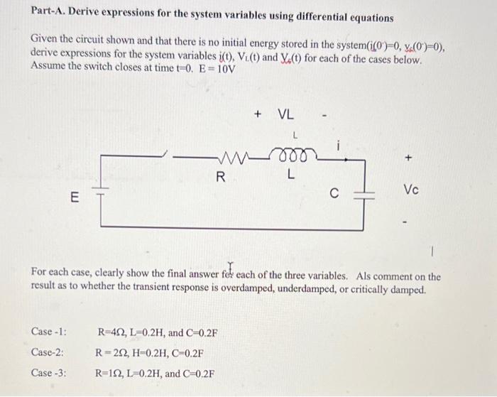 Solved find the derivative expression for i(t),Vl(t), and | Chegg.com
