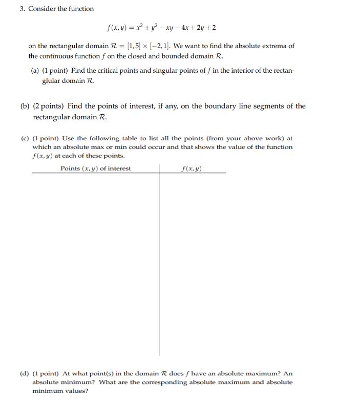 Solved Consider The Functionf X Y X2 Y2 Xy 4x 2y 2on The