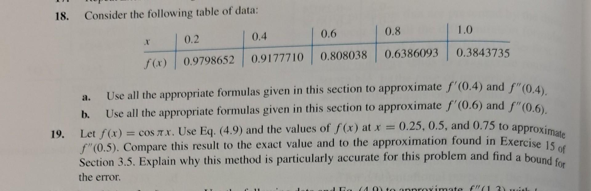 Solved 18. Consider the following table of data: a. Use all | Chegg.com