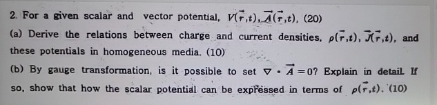 Solved For a given scalar and vector potential, | Chegg.com