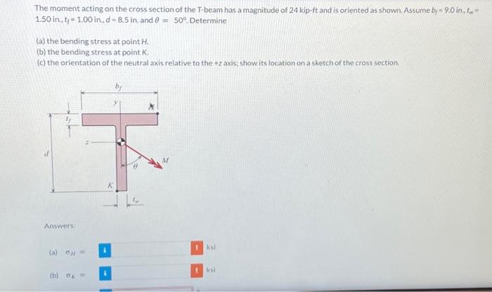 Solved The moment acting on the cross section of the T-beam | Chegg.com